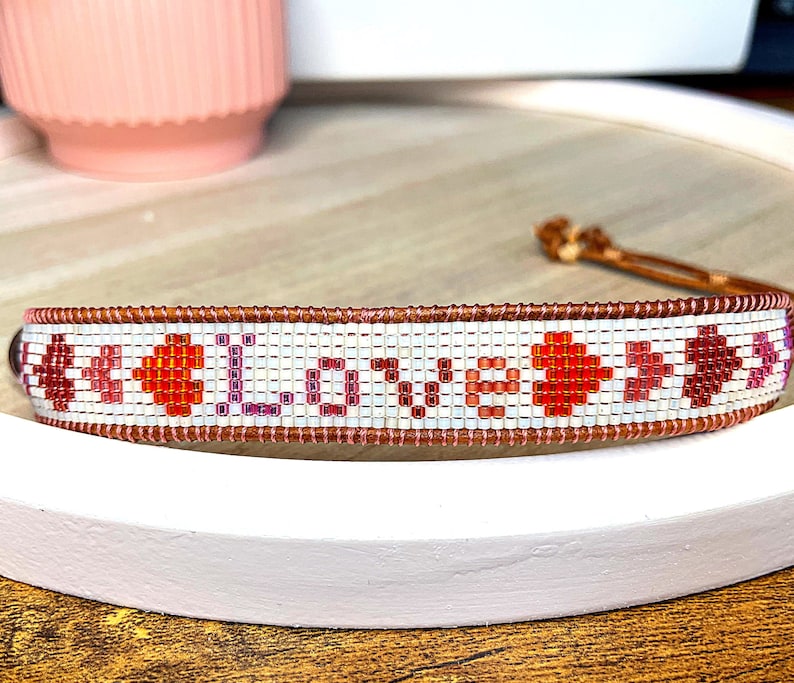 LOVE Loom Woven Bracelet Love Beaded Bracelet Valentines - Etsy