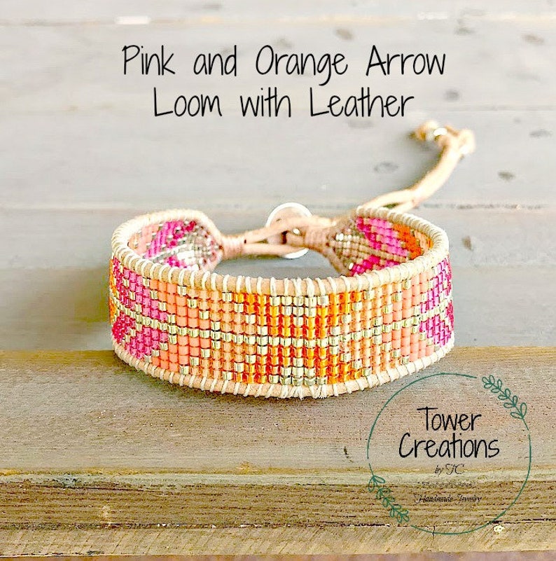 Hot Pink and Orange Loom and Macrame Bracelet stack set | Etsy