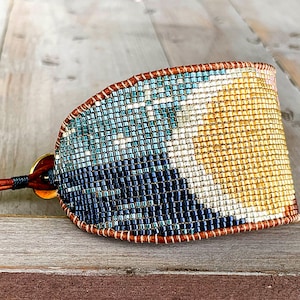 Sun and Moon Bead Loom Woven Leather Trimmed Cuff Bracelet - Etsy