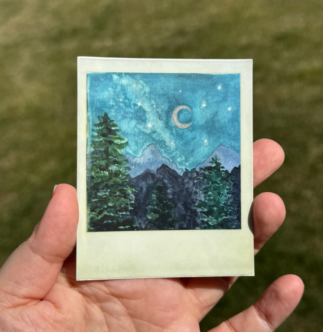 Stary Mountain Night Landscape Watercolor Polaroid Waterproof Vinyl ...