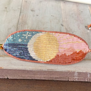 Sun and Moon Bead Loom Woven Leather Trimmed Cuff Bracelet - Etsy