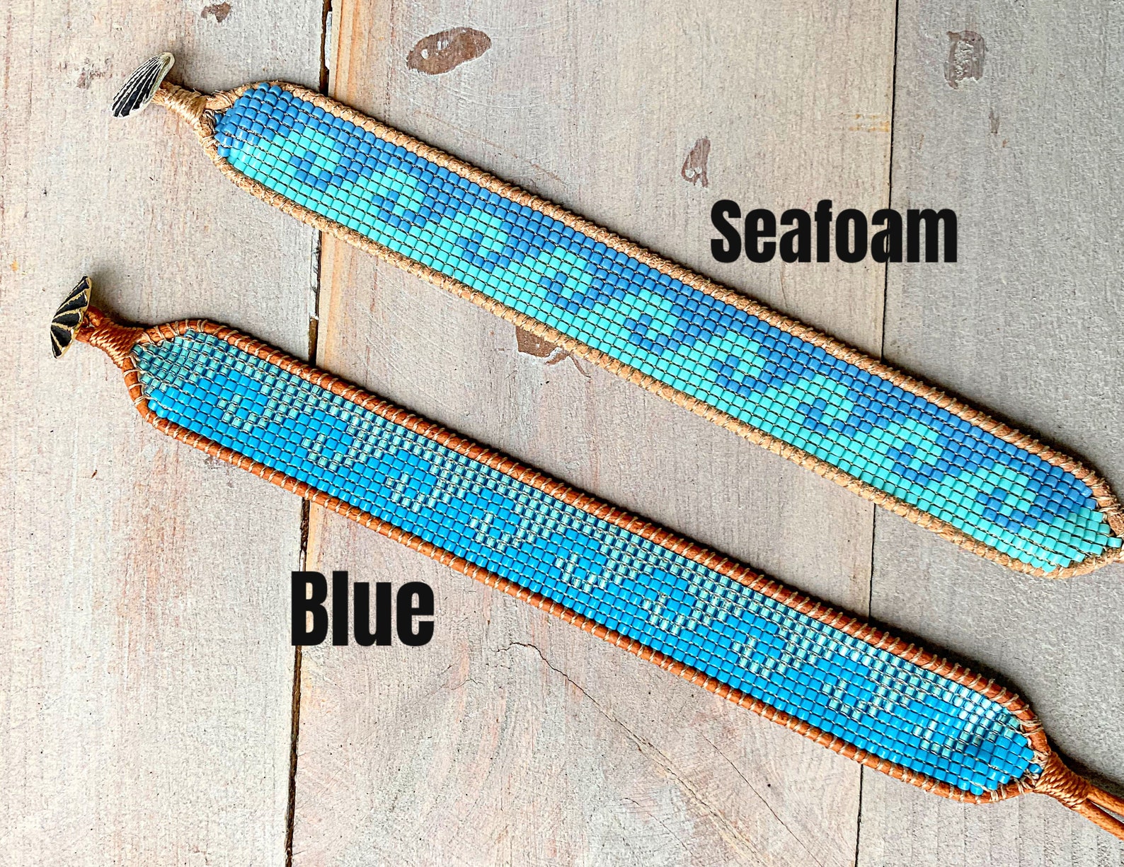 Bead Loom Woven Sunset Wave Bracelet With Leather Trim - Etsy