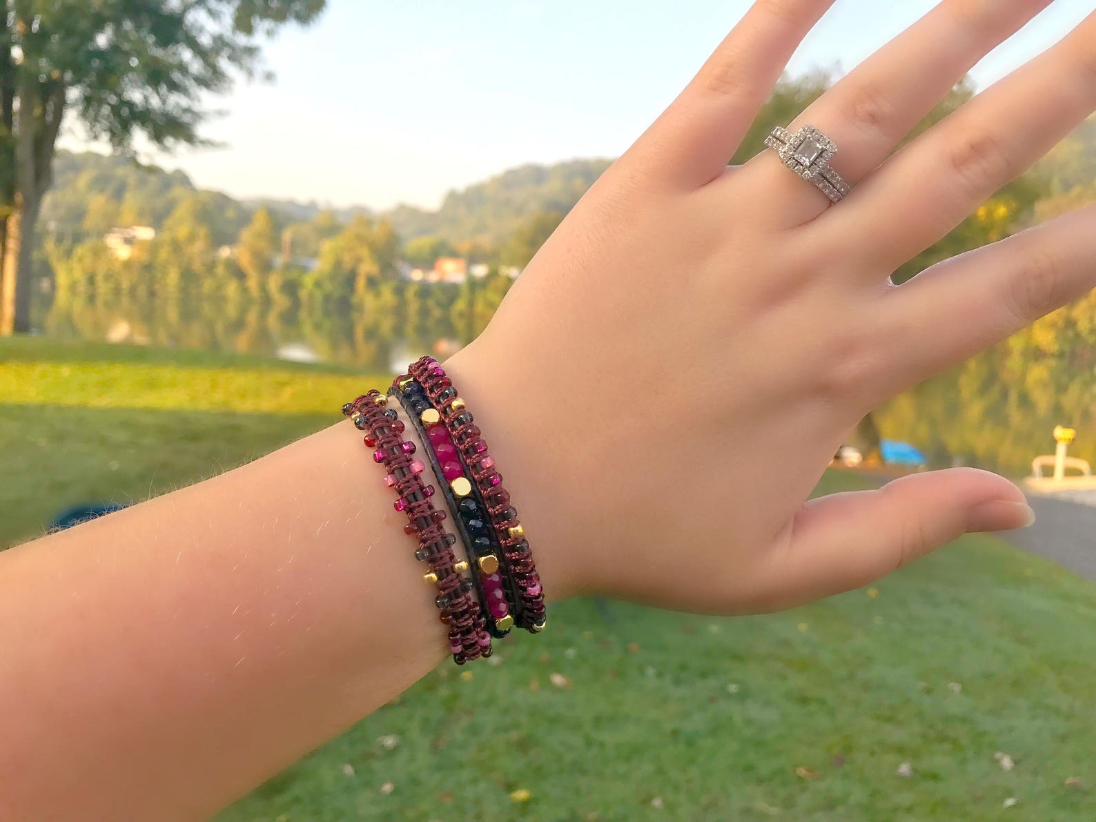 Maroon Navy Gold Pink Jade and Blue Golstone Gemstone and | Etsy