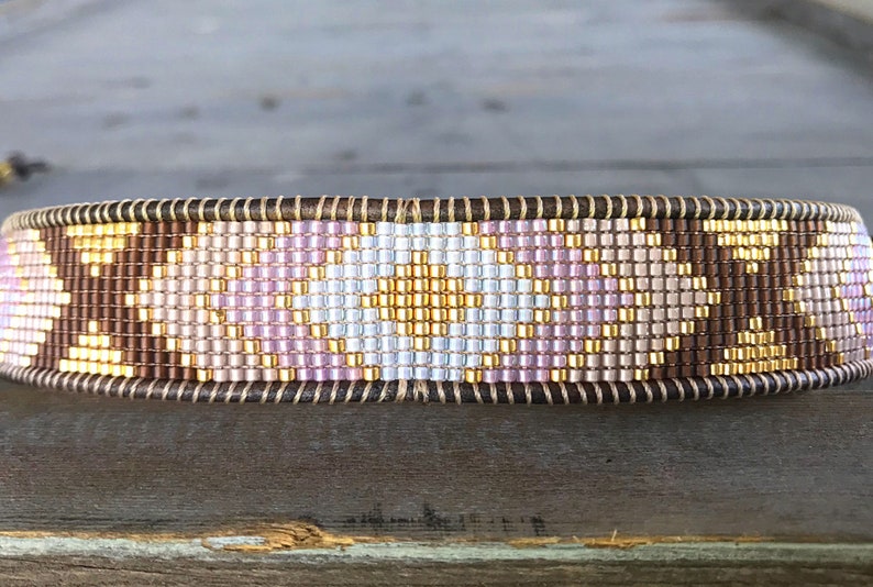 Lilac and Tan Bead Chevron Loom Woven Cuff Bracelet beaded | Etsy