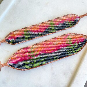 Mountain Sunset Bead Loom Woven Cuff Bracelet With Leather Trim - Etsy