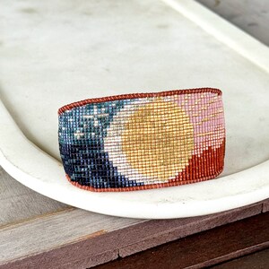 Sun and Moon Bead Loom Woven Leather Trimmed Cuff Bracelet - Etsy