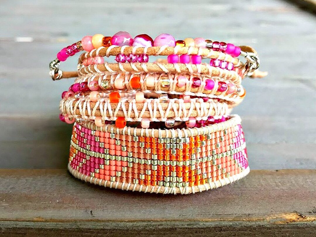 Hot Pink and Orange Loom and Macrame Bracelet Stack Set - Etsy