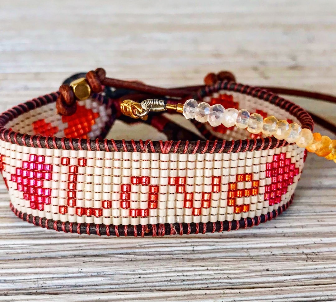 LOVE Loom Woven Bracelet, Love Beaded Bracelet, Valentines Bracelet ...