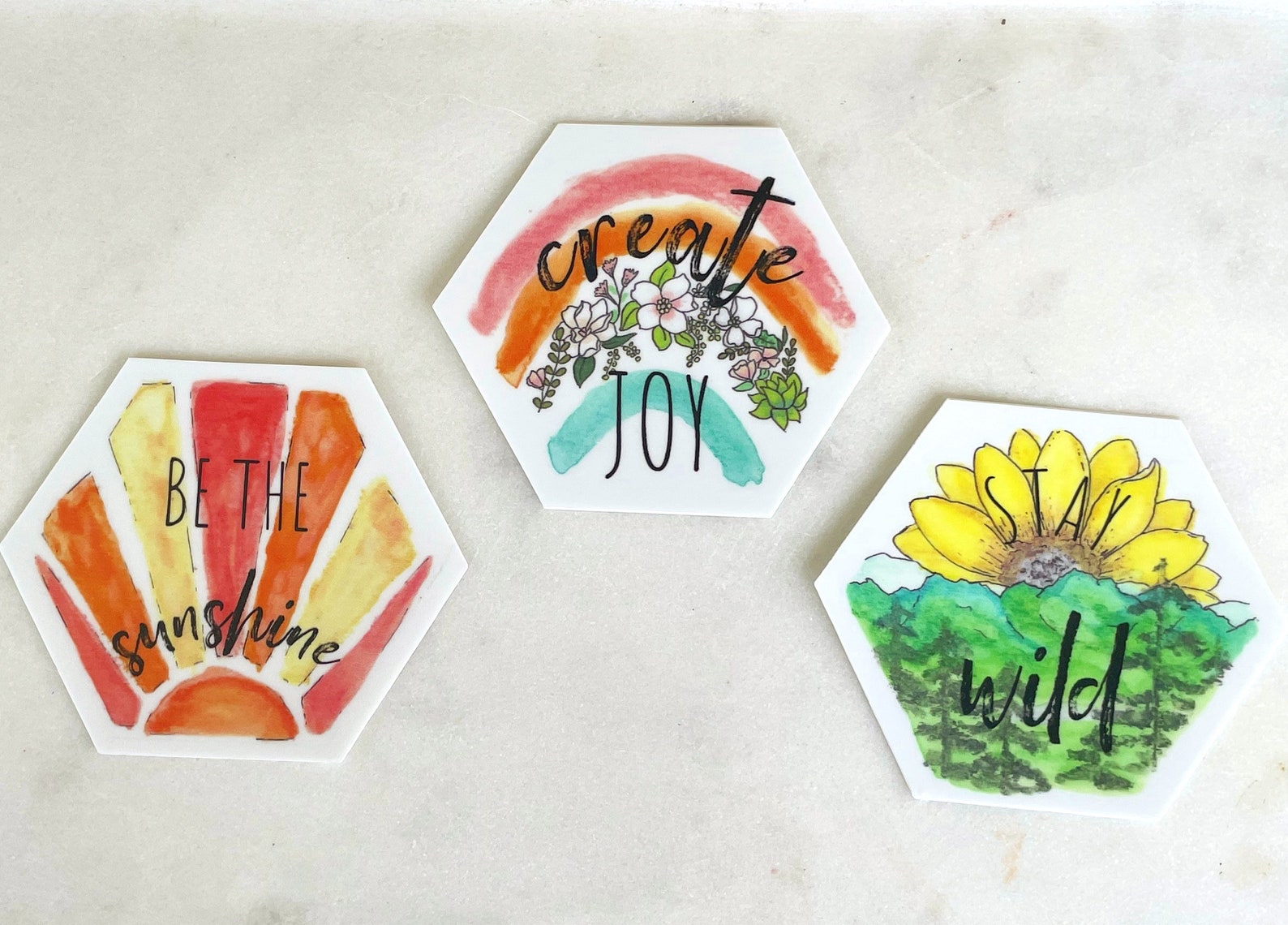 Stay Wild Watercolor Hexagon Waterproof Vinyl Sticker - Etsy