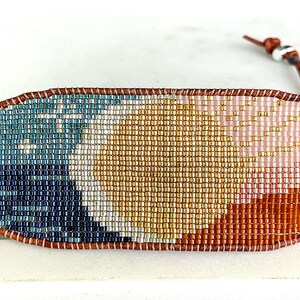 Sun and Moon Bead Loom Woven Leather Trimmed Cuff Bracelet - Etsy