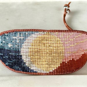 Sun and Moon Bead Loom Woven Leather Trimmed Cuff Bracelet - Etsy