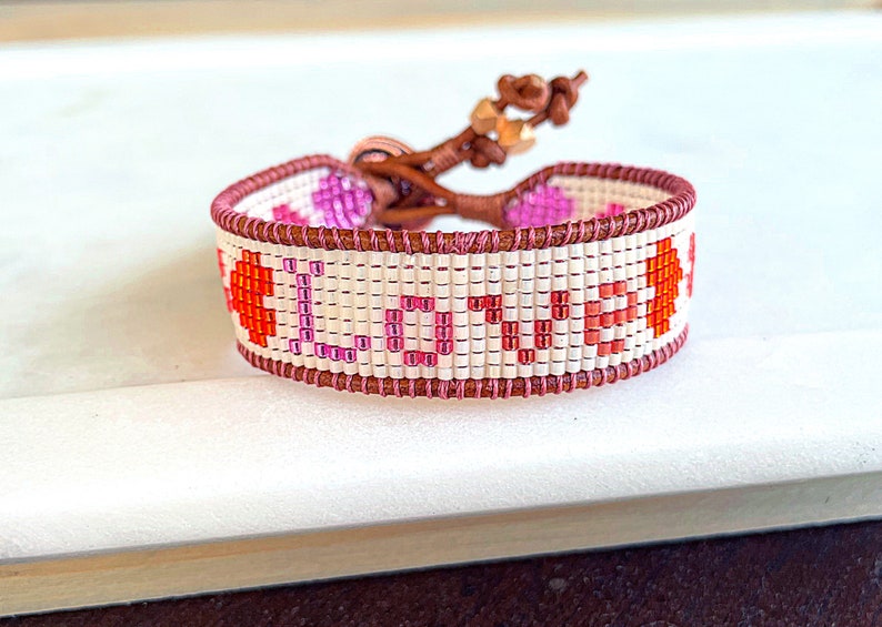 LOVE Loom Woven Bracelet Love Beaded Bracelet Valentines - Etsy