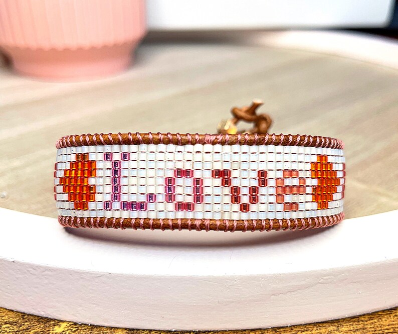LOVE Loom Woven Bracelet Love Beaded Bracelet Valentines - Etsy