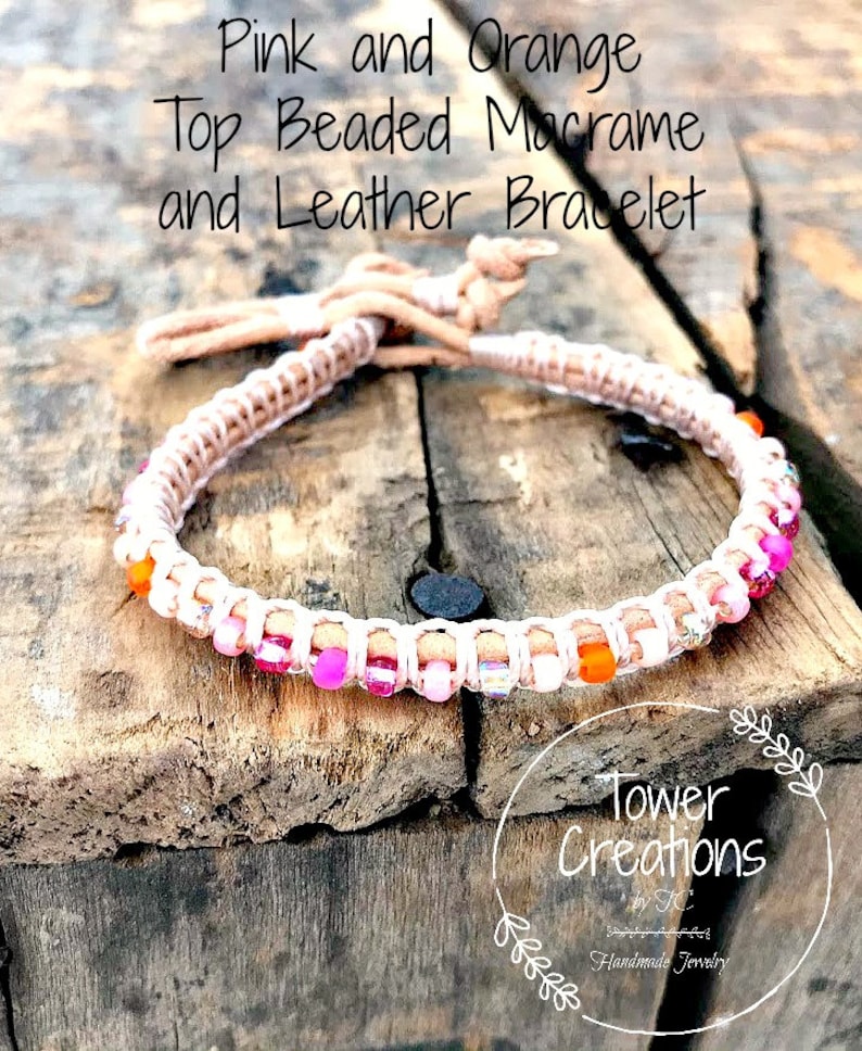 Hot Pink and Orange Loom and Macrame Bracelet stack set | Etsy