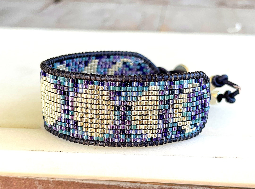 Midnight Silver Moon Phases Beaded Loom Bracelet, Beaded Moon Bracelet ...