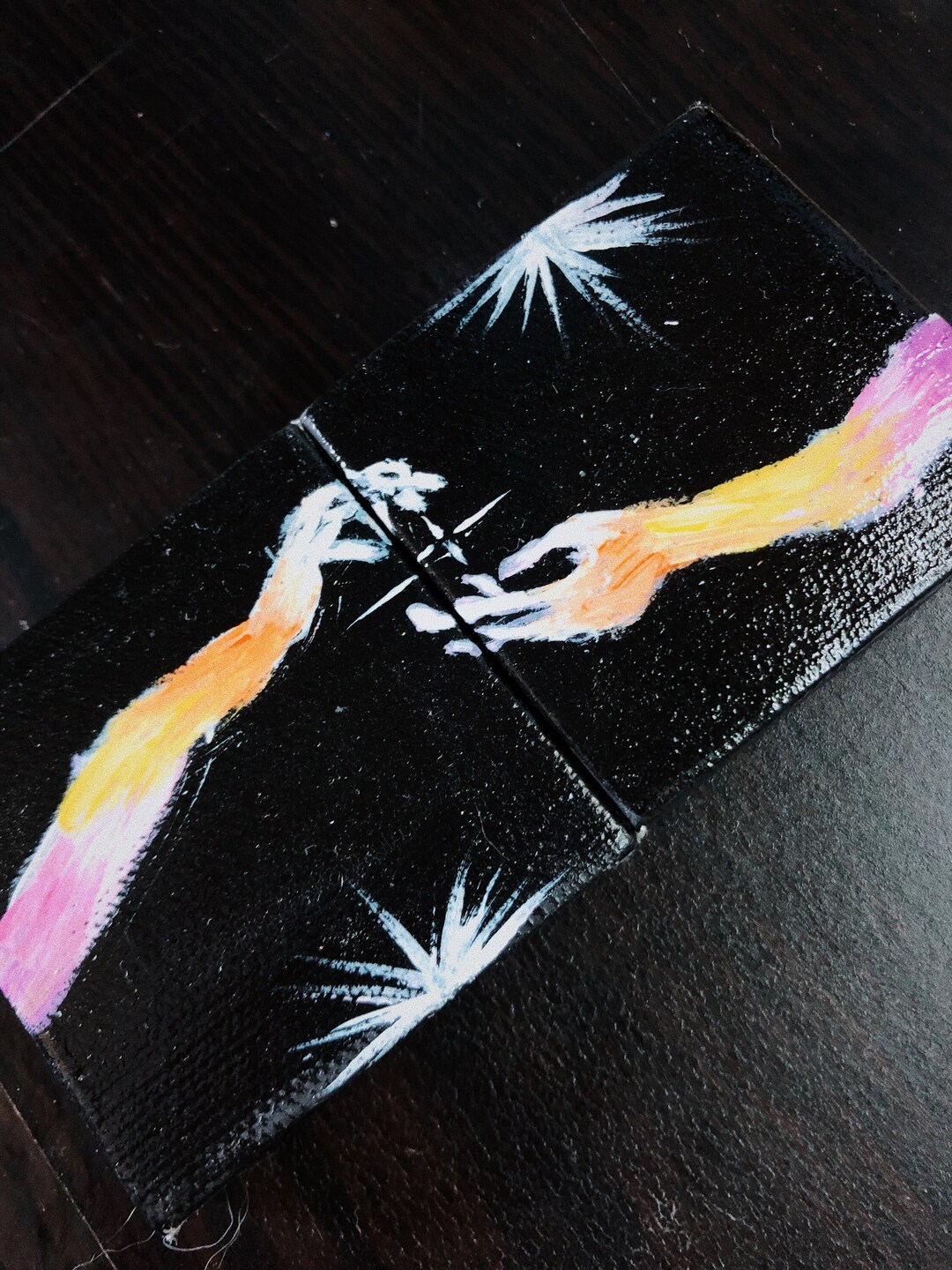 Miniature Acrylic Painting “bandwidth” Hands Reaching Out Stars Mini ...