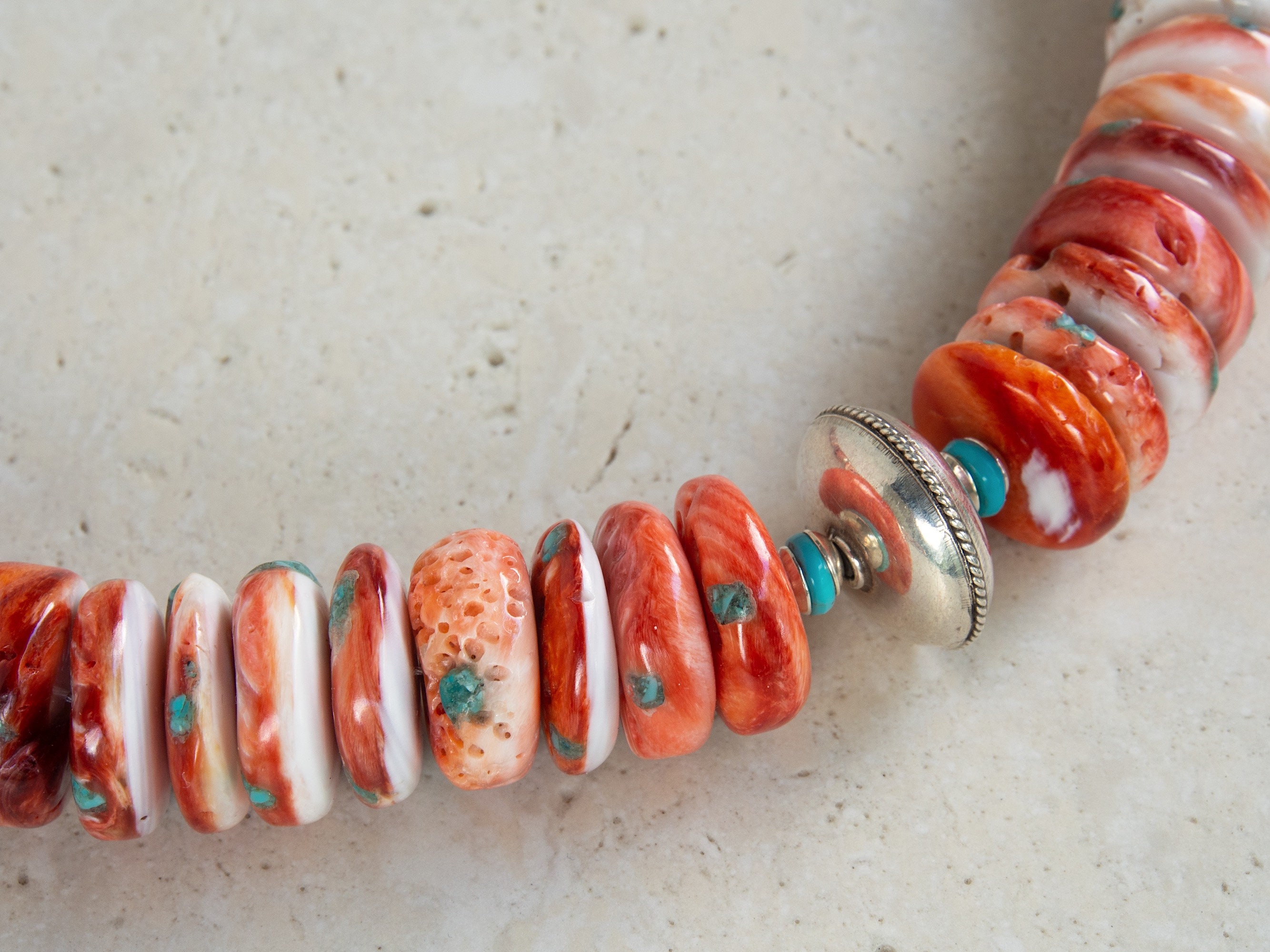 Spiny Oyster & Turquoise Necklace, Vintage Bali Sterling Silver ...
