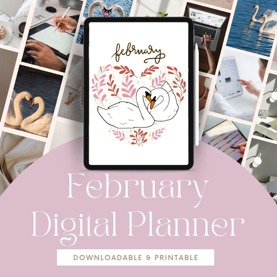 EDITABLE February 2025 Calendar, Beautiful Swan Theme Planner ...