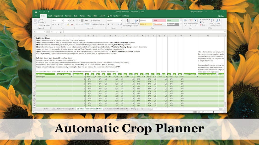Automatic Crop Planner Excel Sheet | Garden Planner | Farm Planner ...