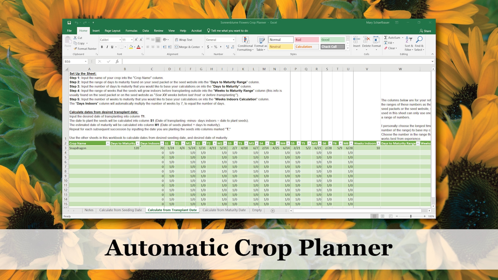 Automatic Crop Planner Excel Sheet | Garden Planner | Farm Planner ...