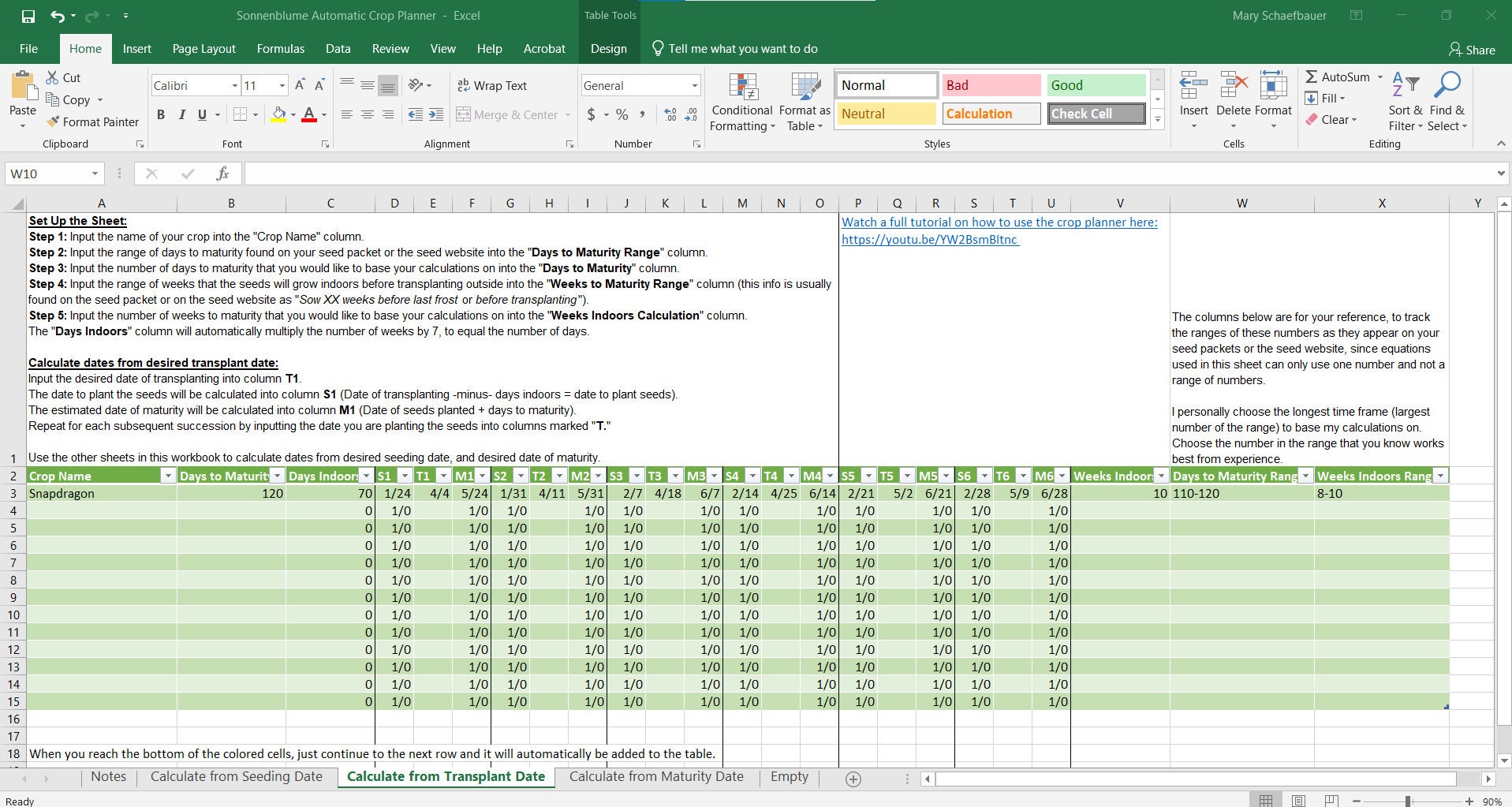 Automatic Crop Planner Excel Sheet | Garden Planner | Farm Planner ...