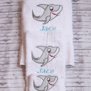 Shark Towel Set, Embroidered Shark Bath Towels, Boys Bathroom Decor ...