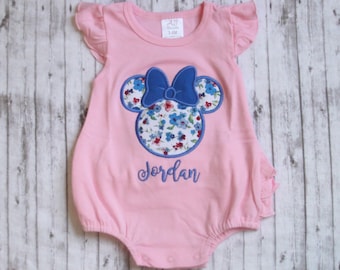 Disney Ruffle Romper, Baby Disney Outfit, Embroidered Pink Seersucker Minnie Disney Romper ...