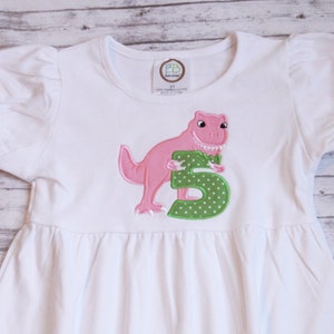 Girls Dinosaur Birthday Dress, Embroidered T Rex Dress, Dinosaur ...