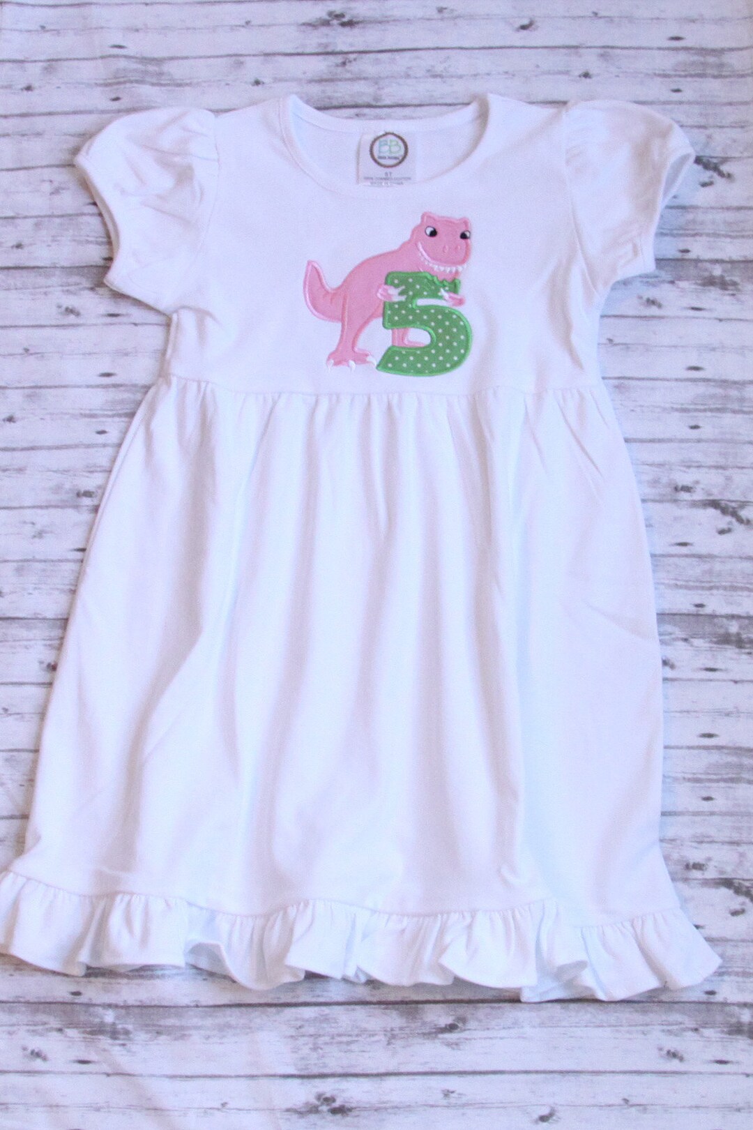 Girls Dinosaur Birthday Dress, Embroidered T Rex Dress, Dinosaur ...