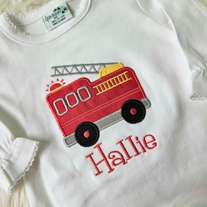 Long Sleeve Embroidered Fire Truck Ruffle Romper - Etsy