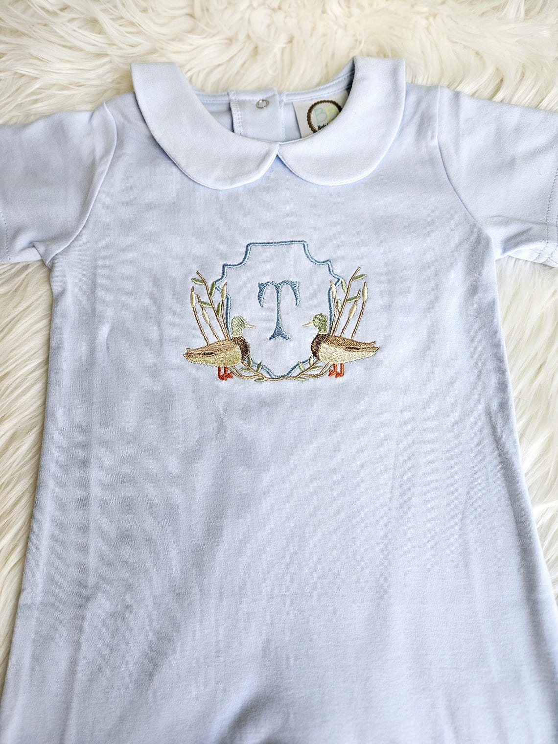Embroidered Duck Peter Pan Romper, Monogrammed Baby Summer Outfit - Etsy