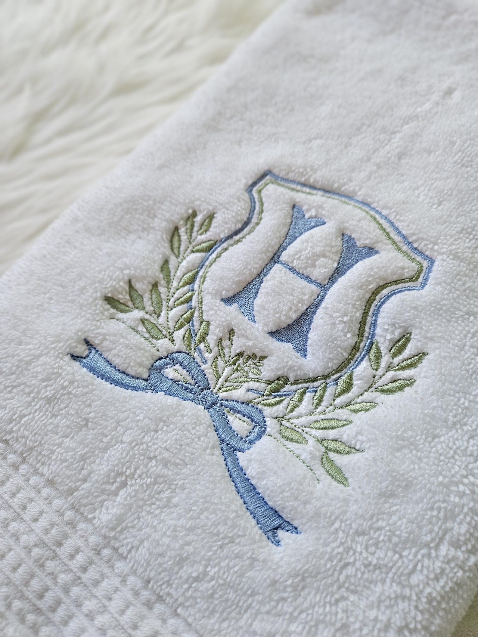Embroidered Bath Hand Towel, Floral Crest - Etsy