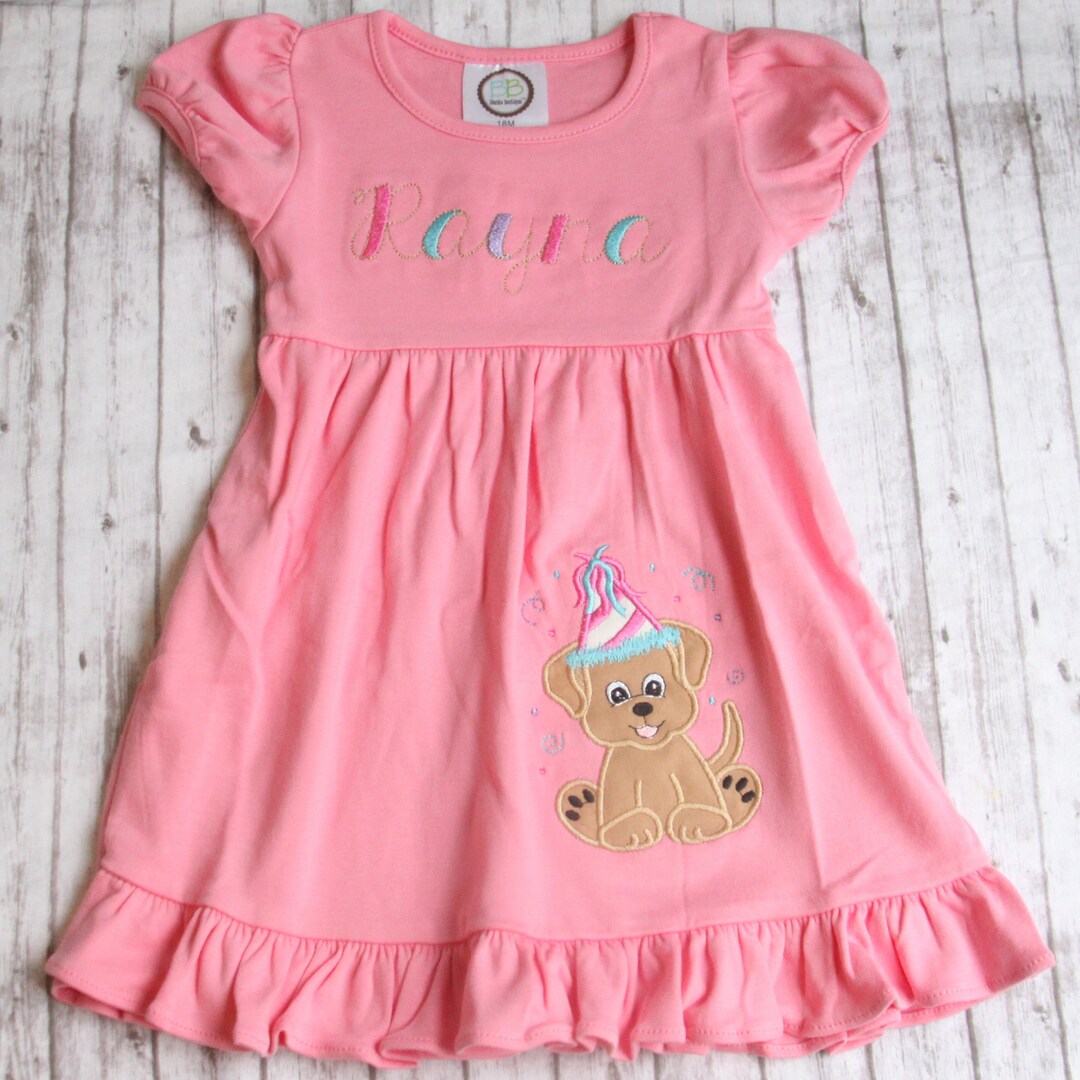 Puppy Birthday Dress, Embroidered Puppy Dress, Puppy Birthday Outfit ...