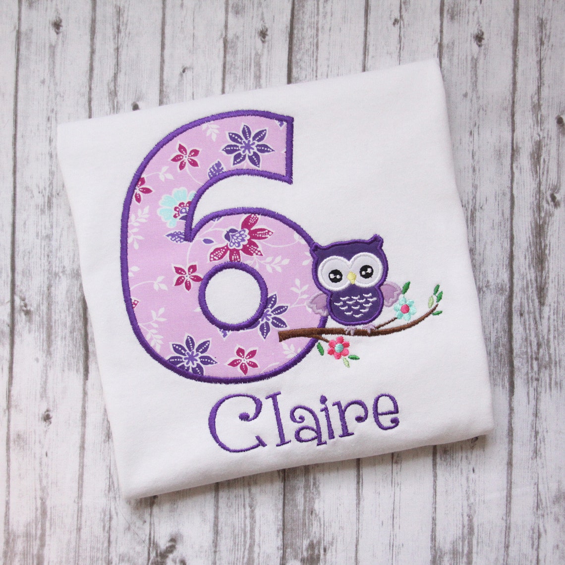 Embroidered Owl Birthday Shirt, Girls Birthday T-shirt, Owl Birthday ...