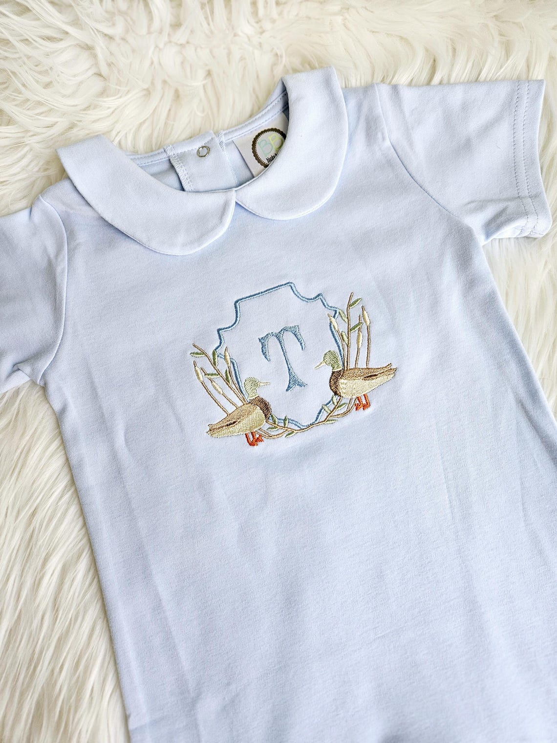 Embroidered Duck Peter Pan Romper, Monogrammed Baby Summer Outfit - Etsy