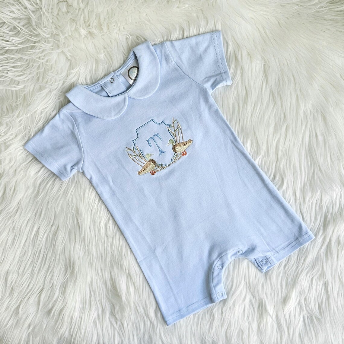 Embroidered Duck Peter Pan Romper, Monogrammed Baby Summer Outfit - Etsy