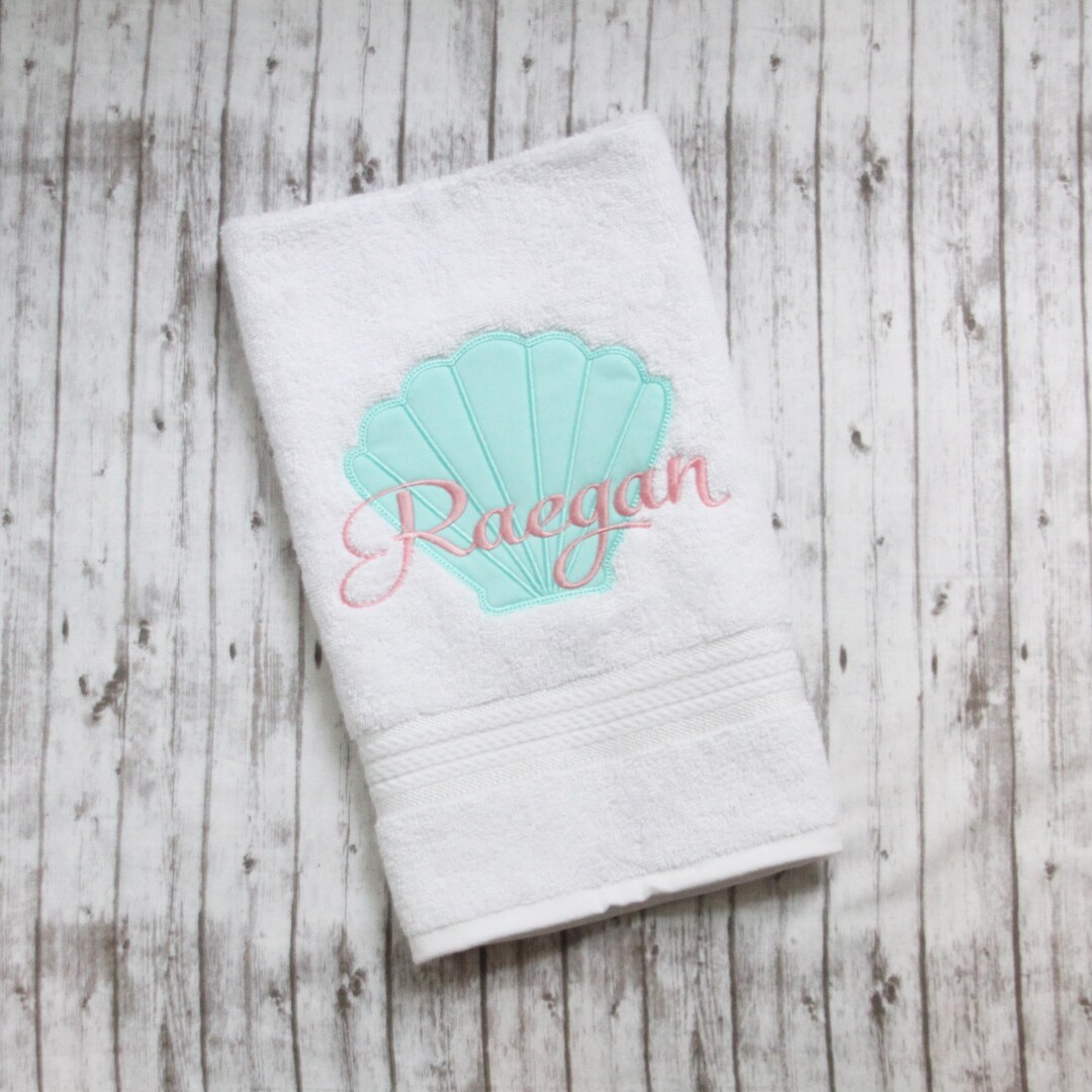 Embroidered Seashell Bath Hand Towel, Monogrammed Shell Hand Towel ...