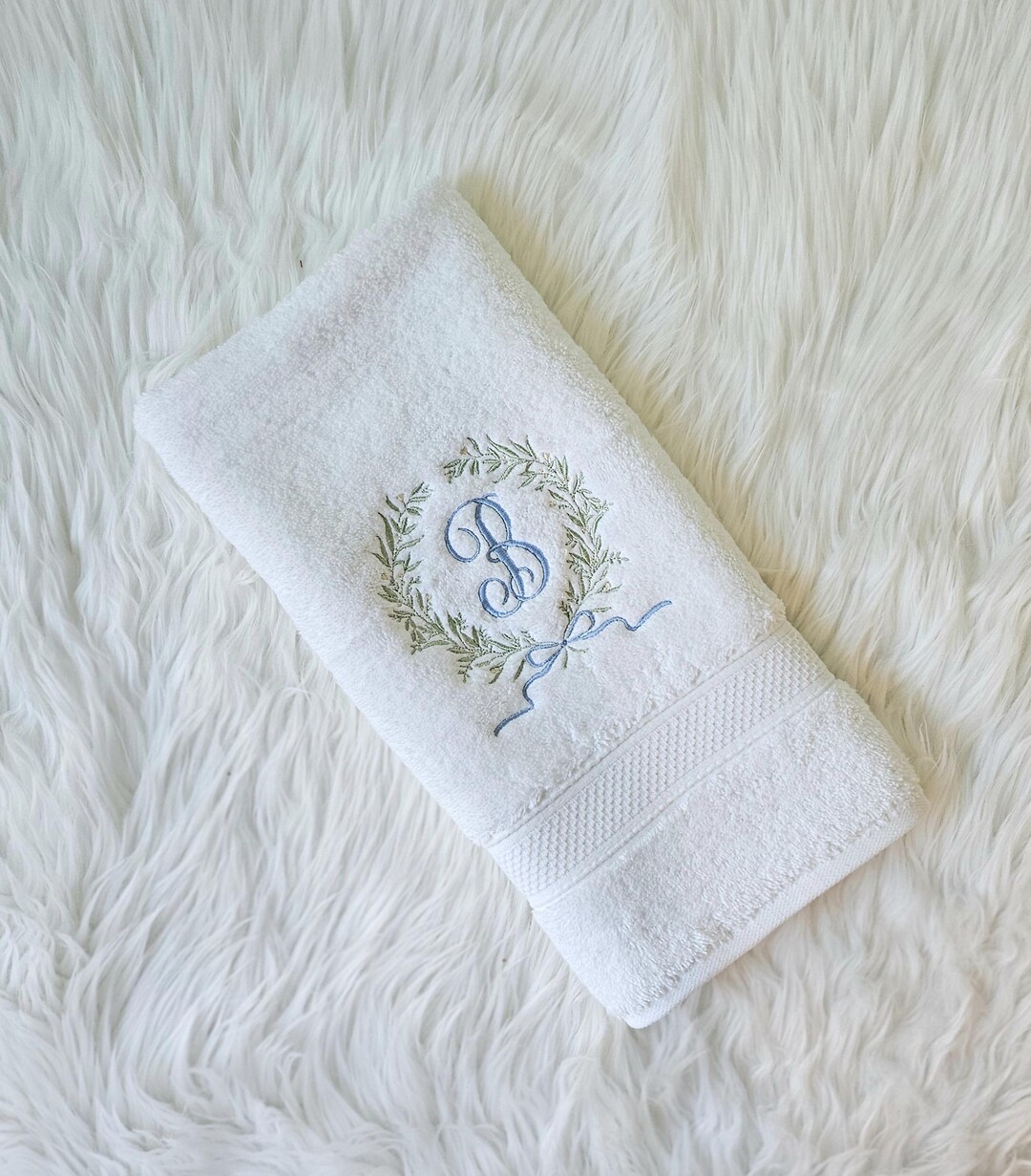 Embroidered Bath Hand Towel, Floral Crest - Etsy