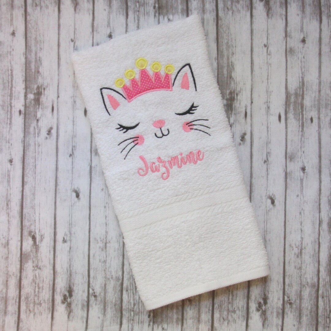 Kitten Hand Towel, Cat Hand Towel, Embroidered Hand Towel, Little Girls ...