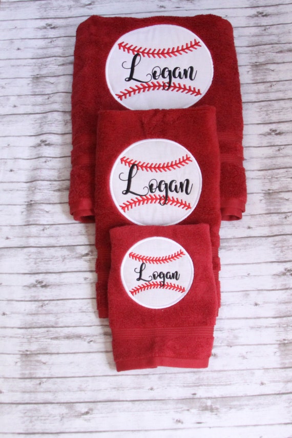 Baseball Towel Set Embroidered Bath Towel Boys Bathroom | Etsy