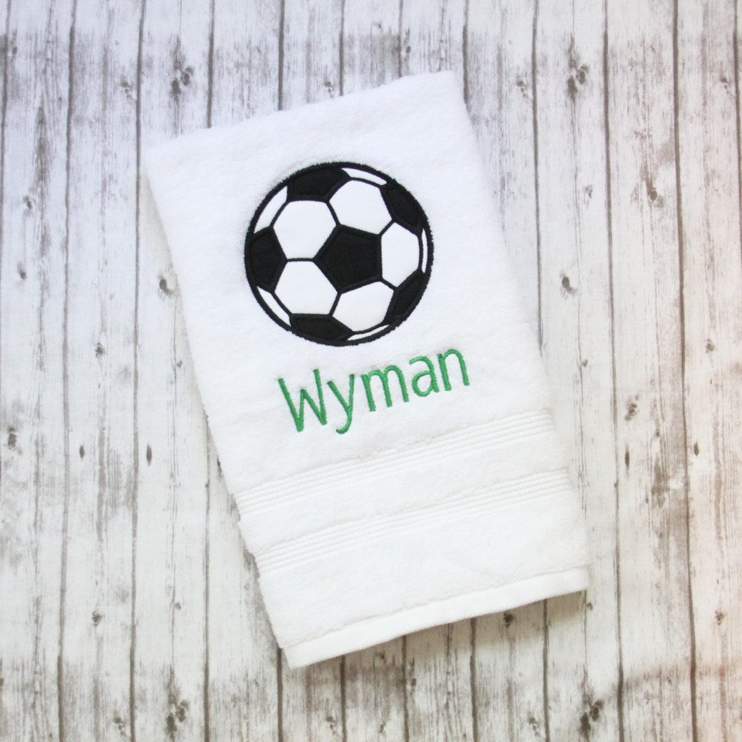 Soccer Hand Towel, Embroidered Soccer Hand Towel, Boys Bathroom Decor ...