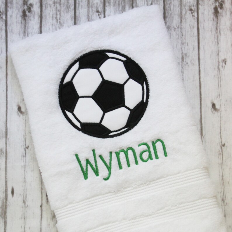 Soccer Hand Towel, Embroidered Soccer Hand Towel, Boys Bathroom Decor ...