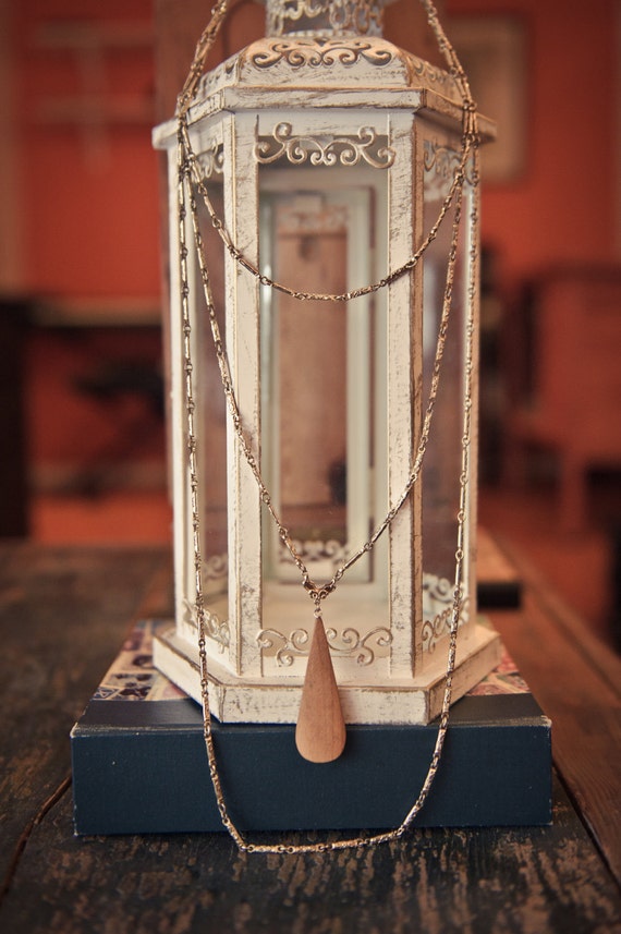 Items similar to Wood Pendant Gold Necklace on Etsy