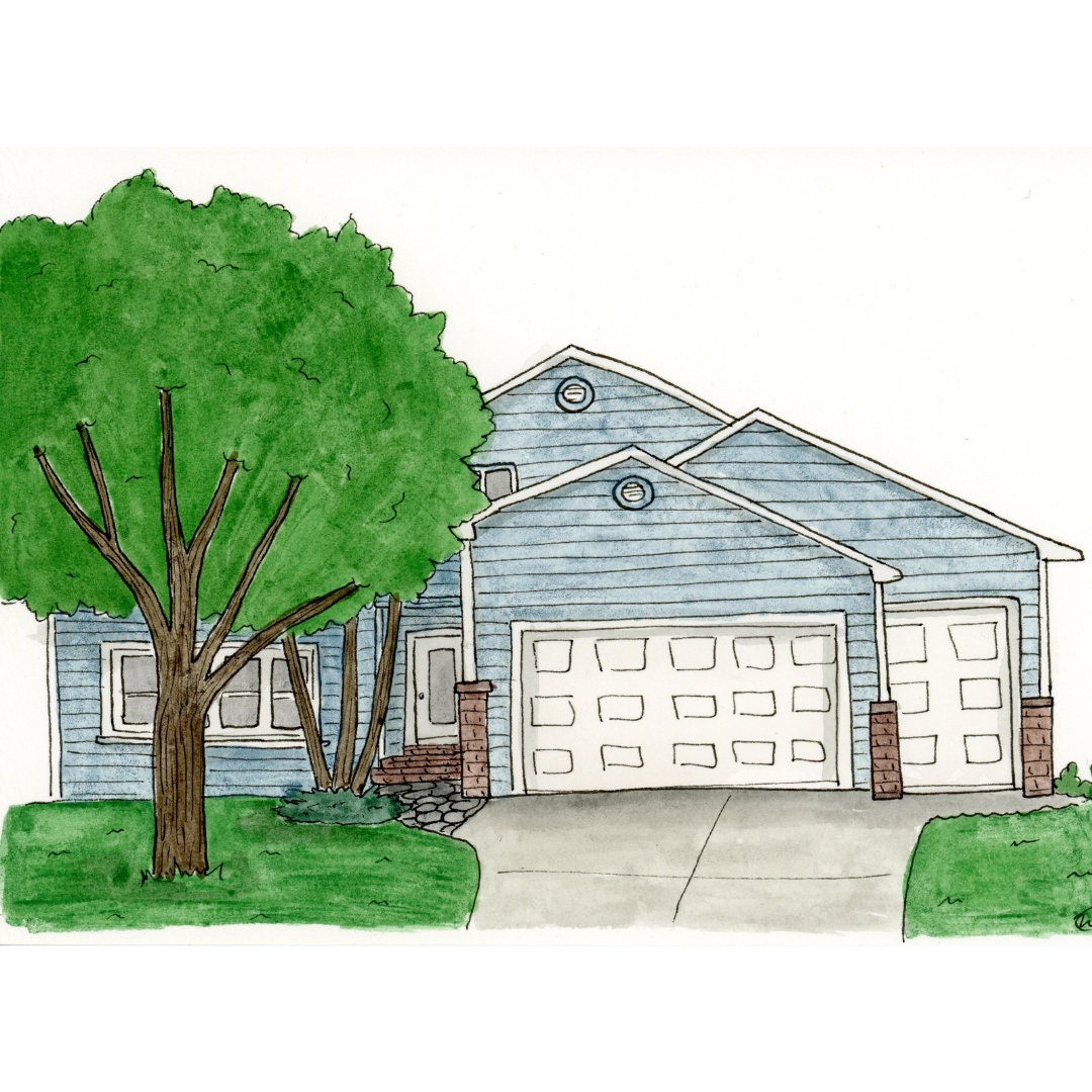 Light Blue Ranch Watercolor | House Painting, American Architecture ...