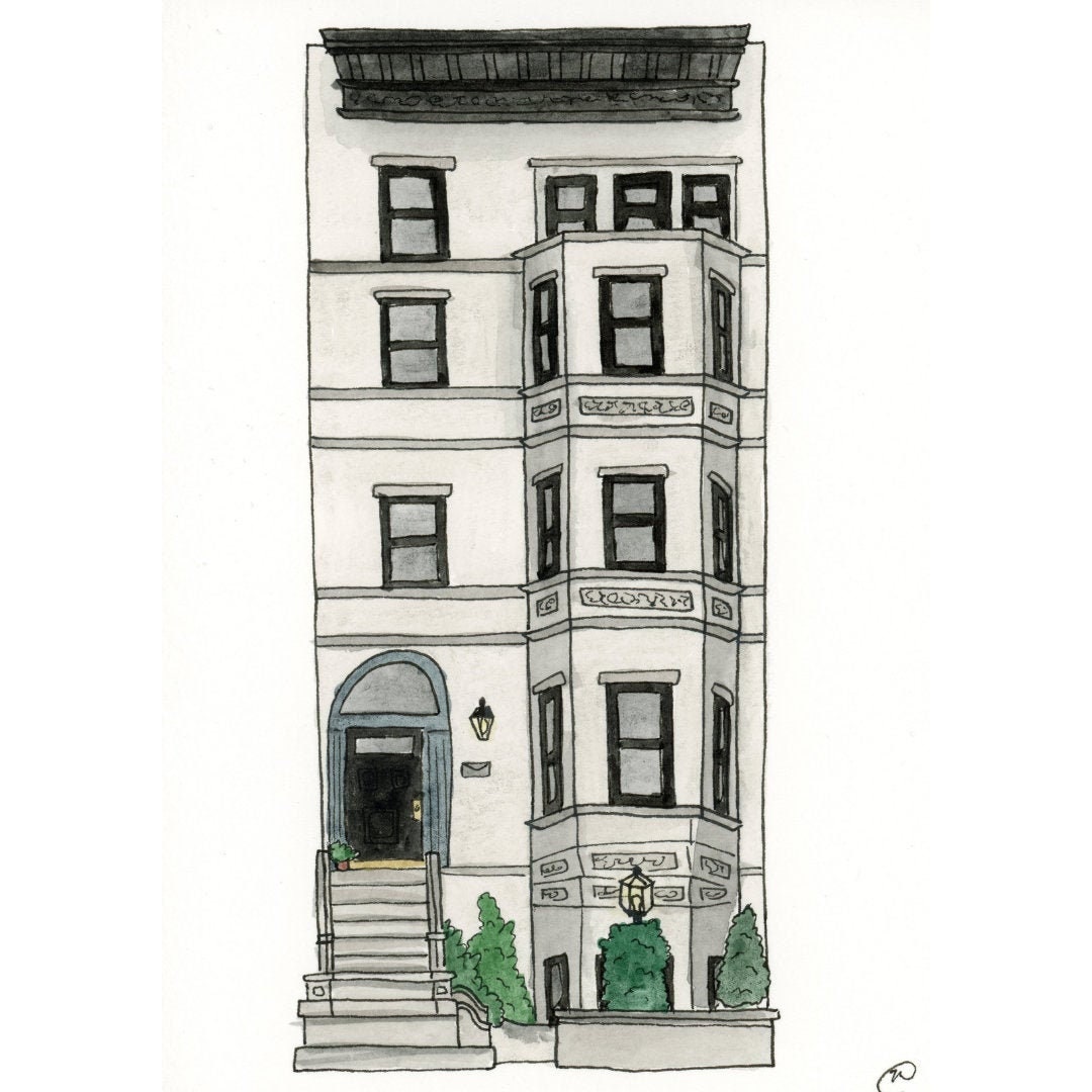White Brooklyn Brownstone Painting | Watercolor, Park Slope, Apartment ...