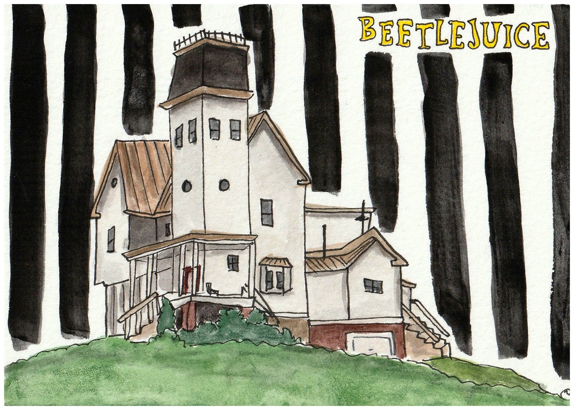 Beetlejuice House Watercolor Painting Movie 1980s Musical Tim Burton ...