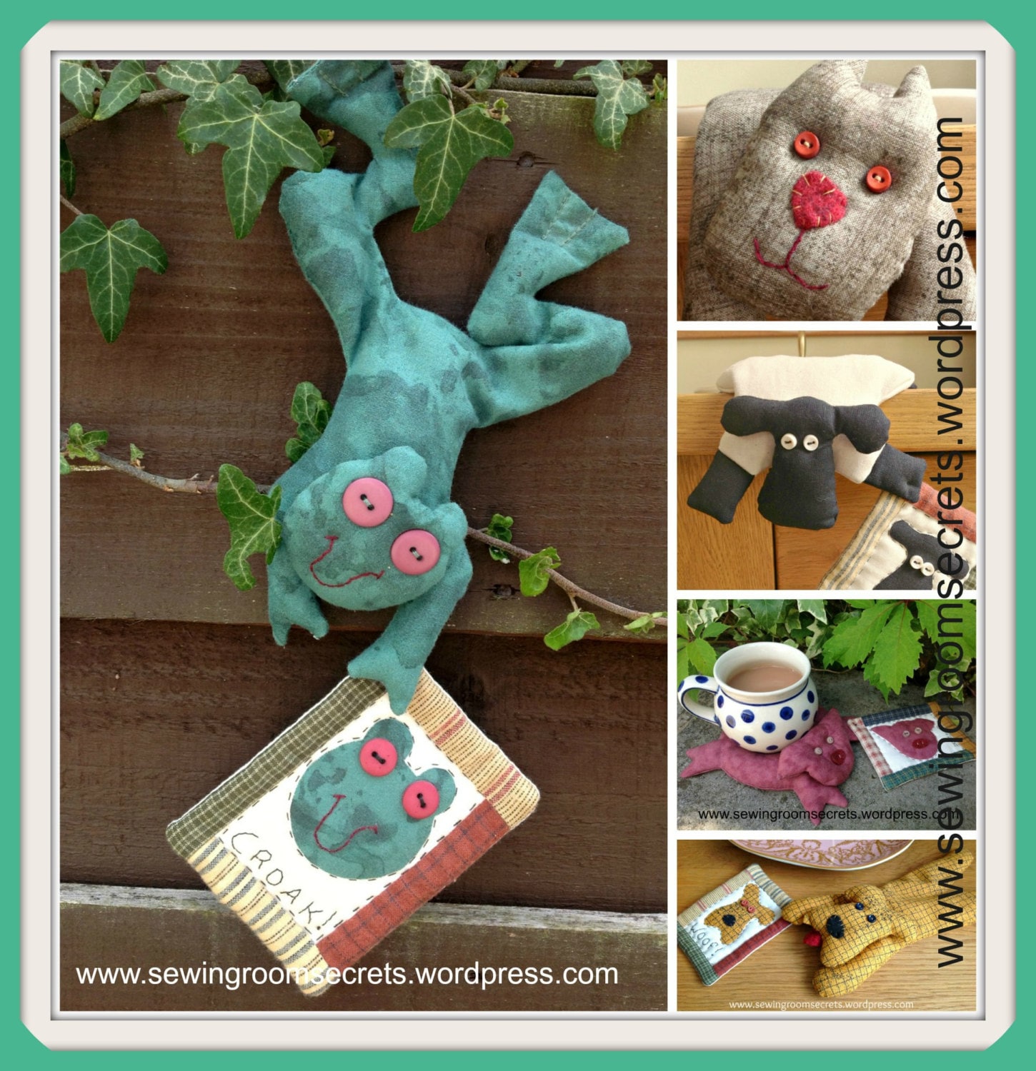 Animal Sewing Pattern for Sheep, Cat, Pig, Dog and Frog Each With Their ...