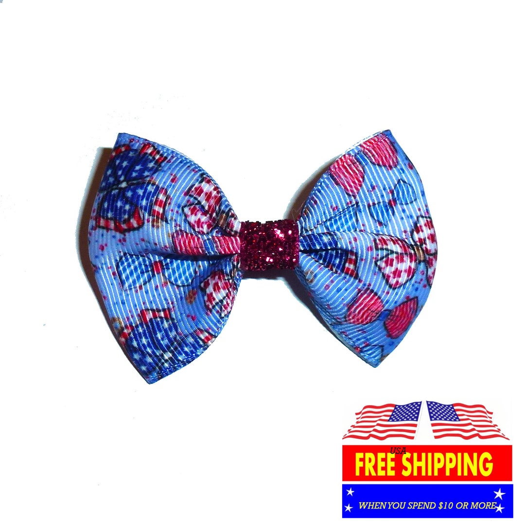 Puppy Bows Butterfly Red White Blue Pet Hair Bow Dog Collar Flower ...