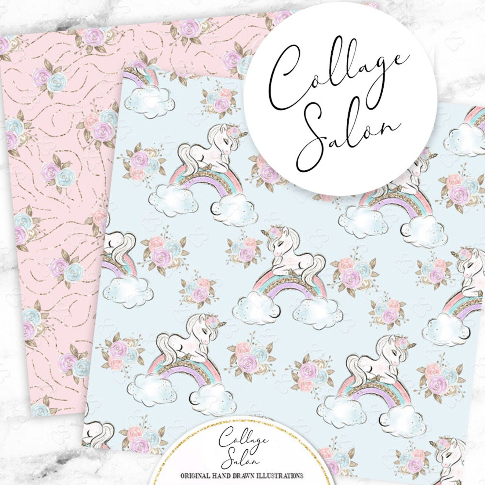Baby Unicorn Patterns, Unicorn Papers, Planner Stickers, Seamless ...