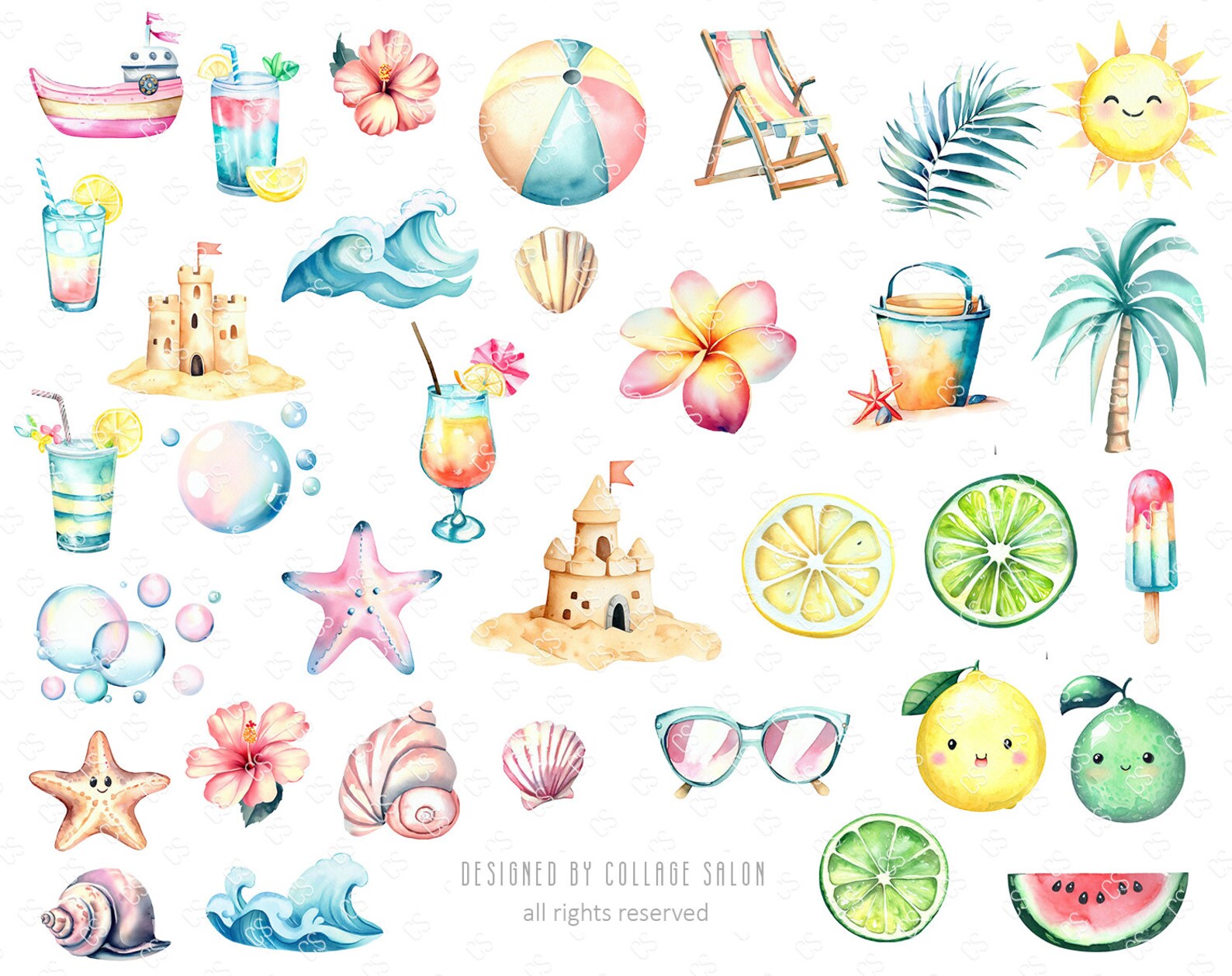 Summer Clipart, Cute Elephants Illustrations, Fairy Tale, Printable ...
